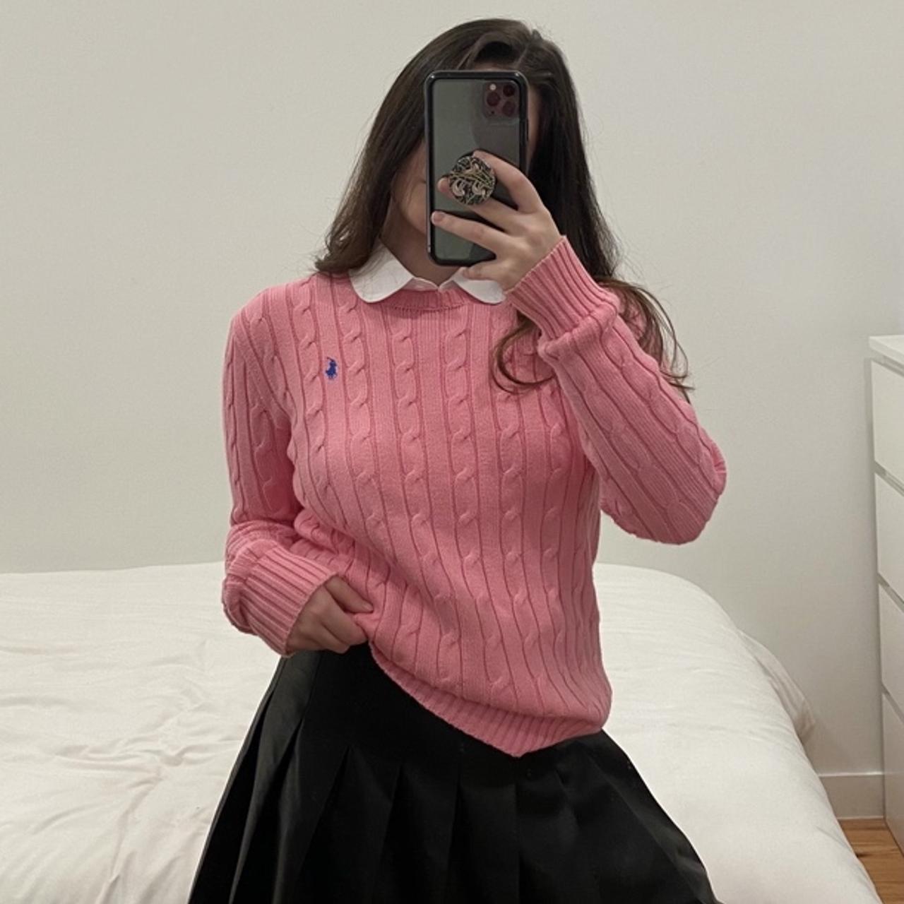 Beautiful pink polo Ralph Lauren cable knit 100%... - Depop