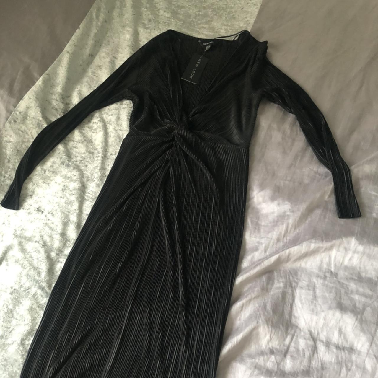 Black satin ribbed bodycon midi dress with twisted... - Depop