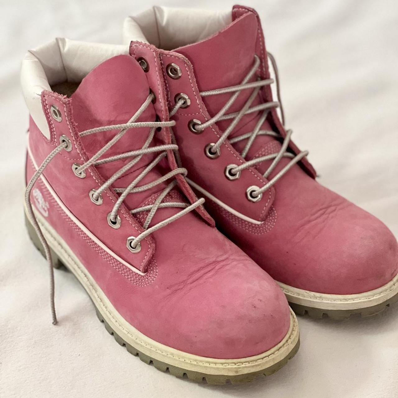 Genuine Timberland pink/white boots - slightly... | Depop