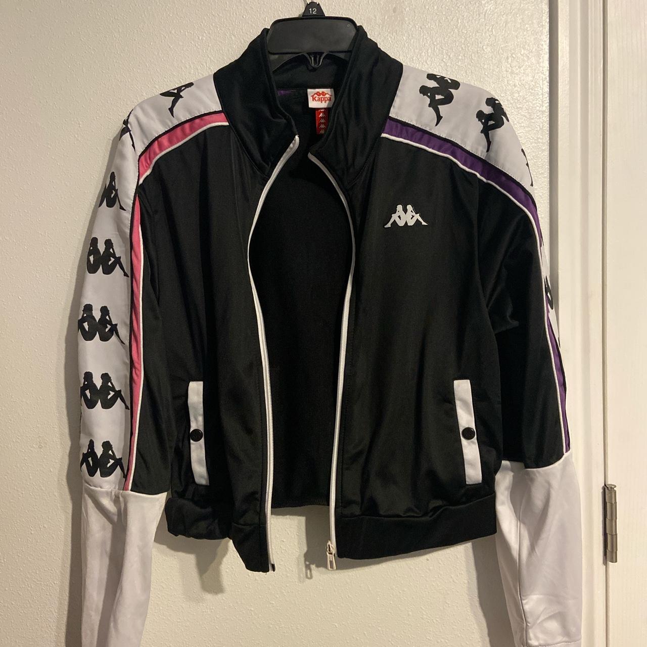 Kappa black and white cropped track jacket size... - Depop