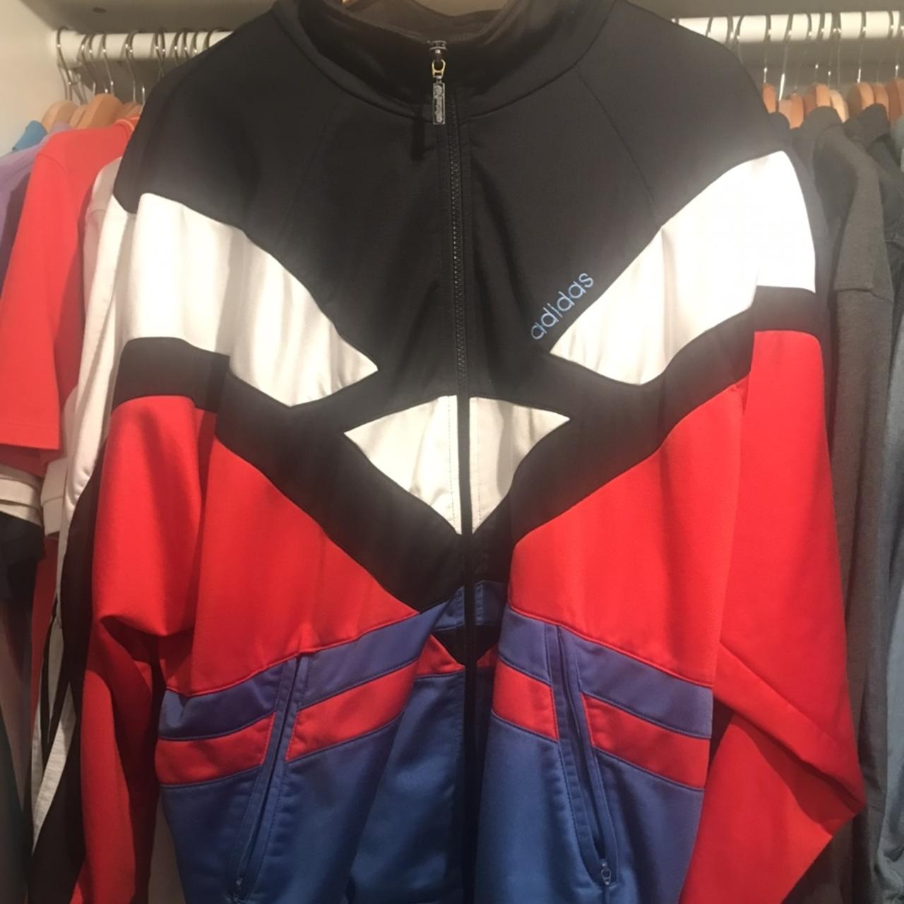 Retro Adidas track jacket. Red, black, white and... - Depop