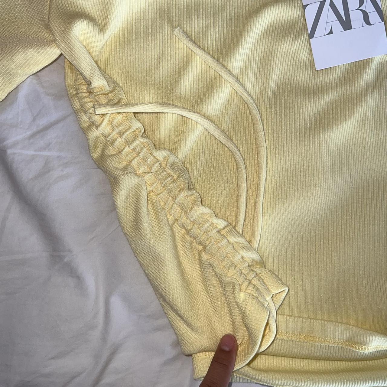 Zara Yellow Ribbed Side Tie Ruched Shirt super cute... - Depop