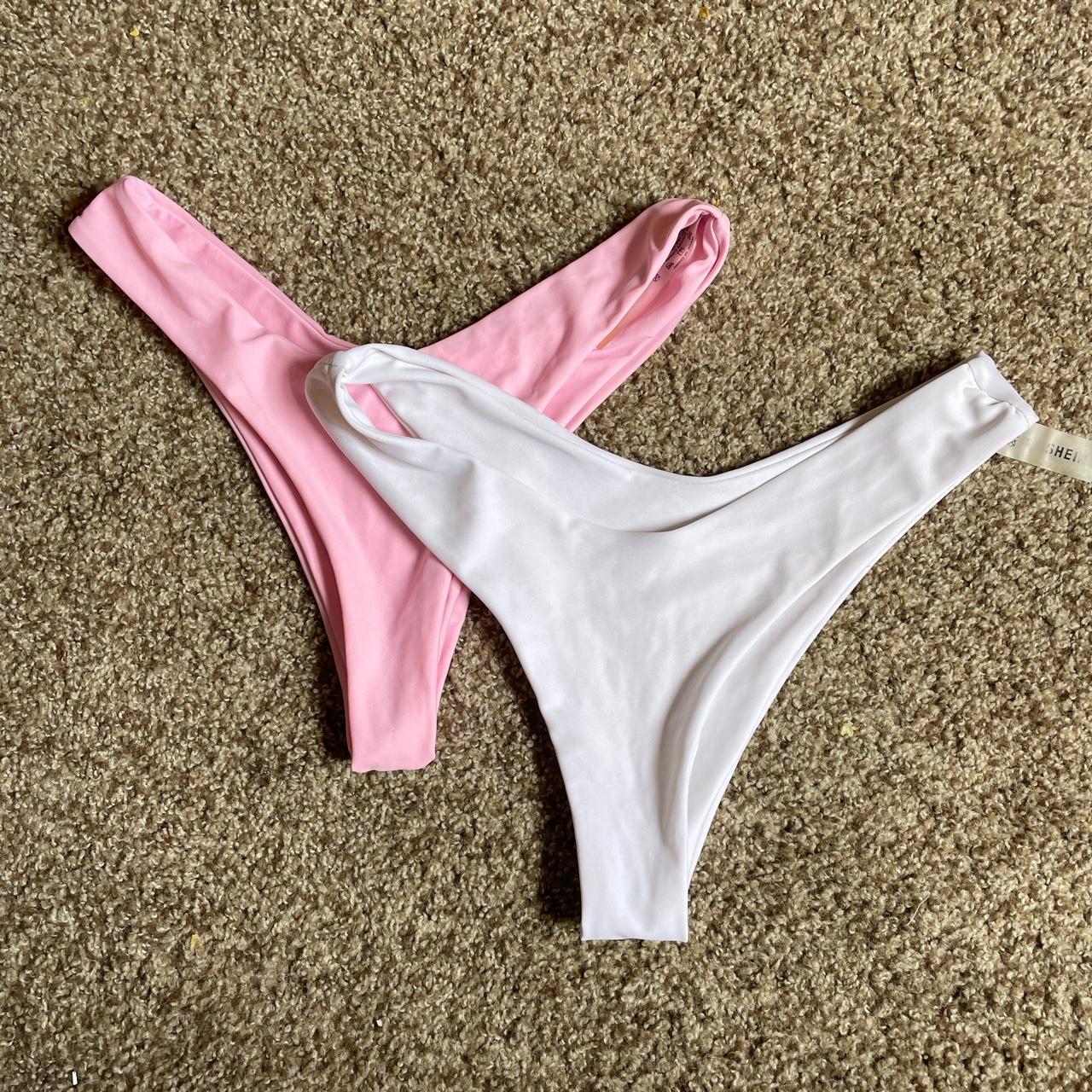 white and pink bikini bottoms - both size small -... - Depop