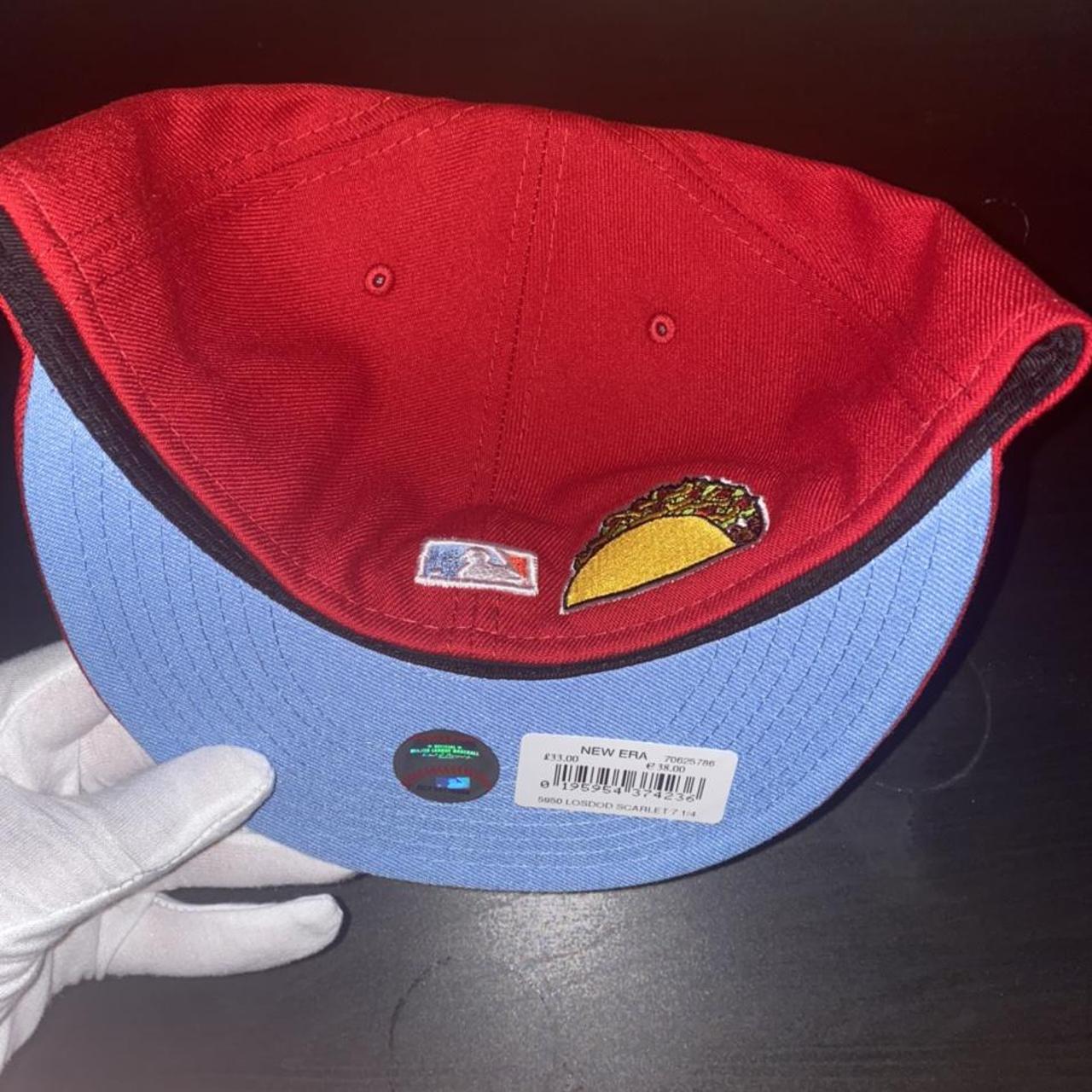 Red and blue LA FITTED CAP PALM TREE 🌴 Icy Blue Brim... - Depop