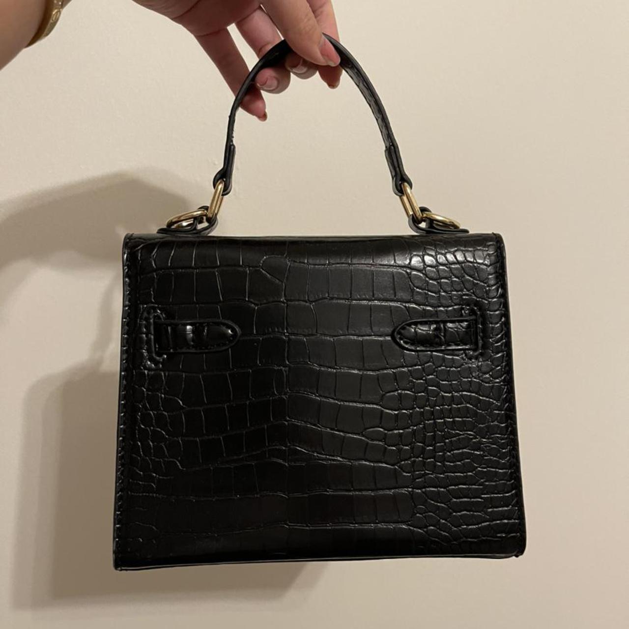 Black croc crossbody bag. Gold hardware, comes with... - Depop