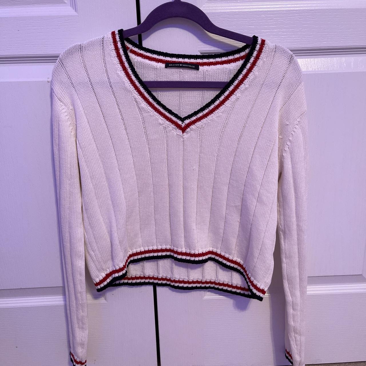 Brandy Melville V neck Sweater with navy blue and... - Depop