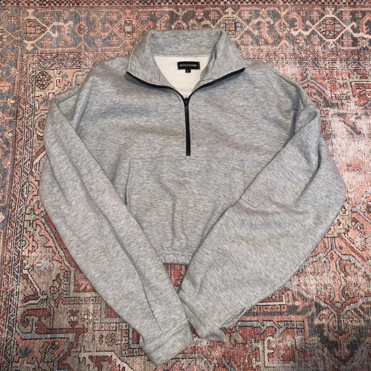 PrettyLittleThing Gray half zip up sweater Thick and... - Depop