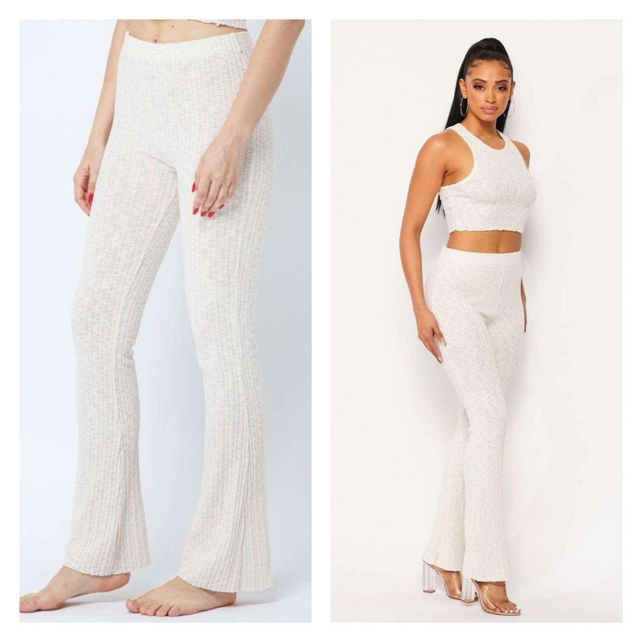 Body decourous Ribbed knit flared pants high waisted... - Depop