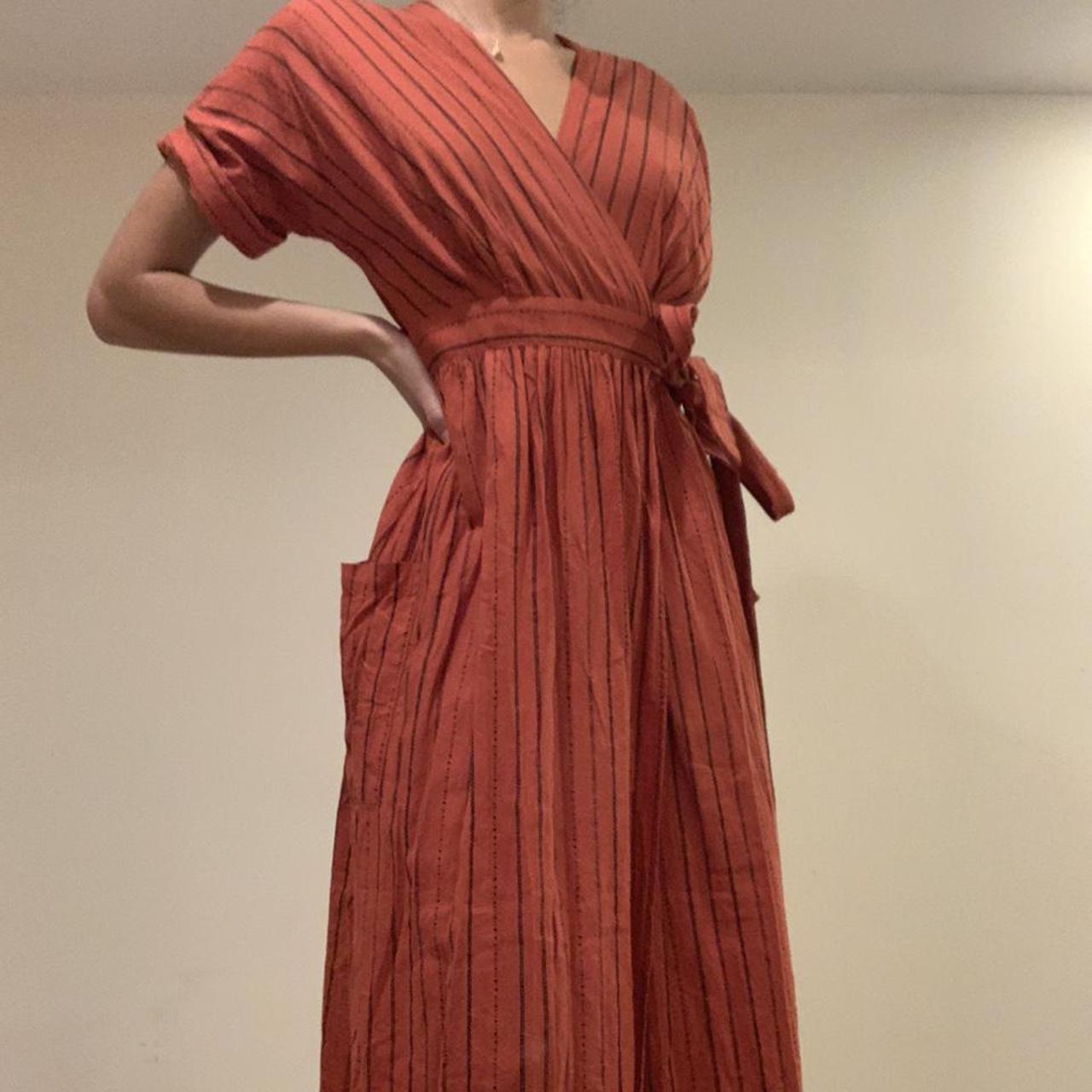 Red And Striped Maxi Dress With Tie Depop