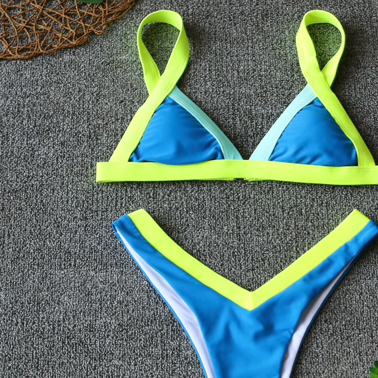 NEW Women’s Triangle Colorblock Bikini Set One One... - Depop