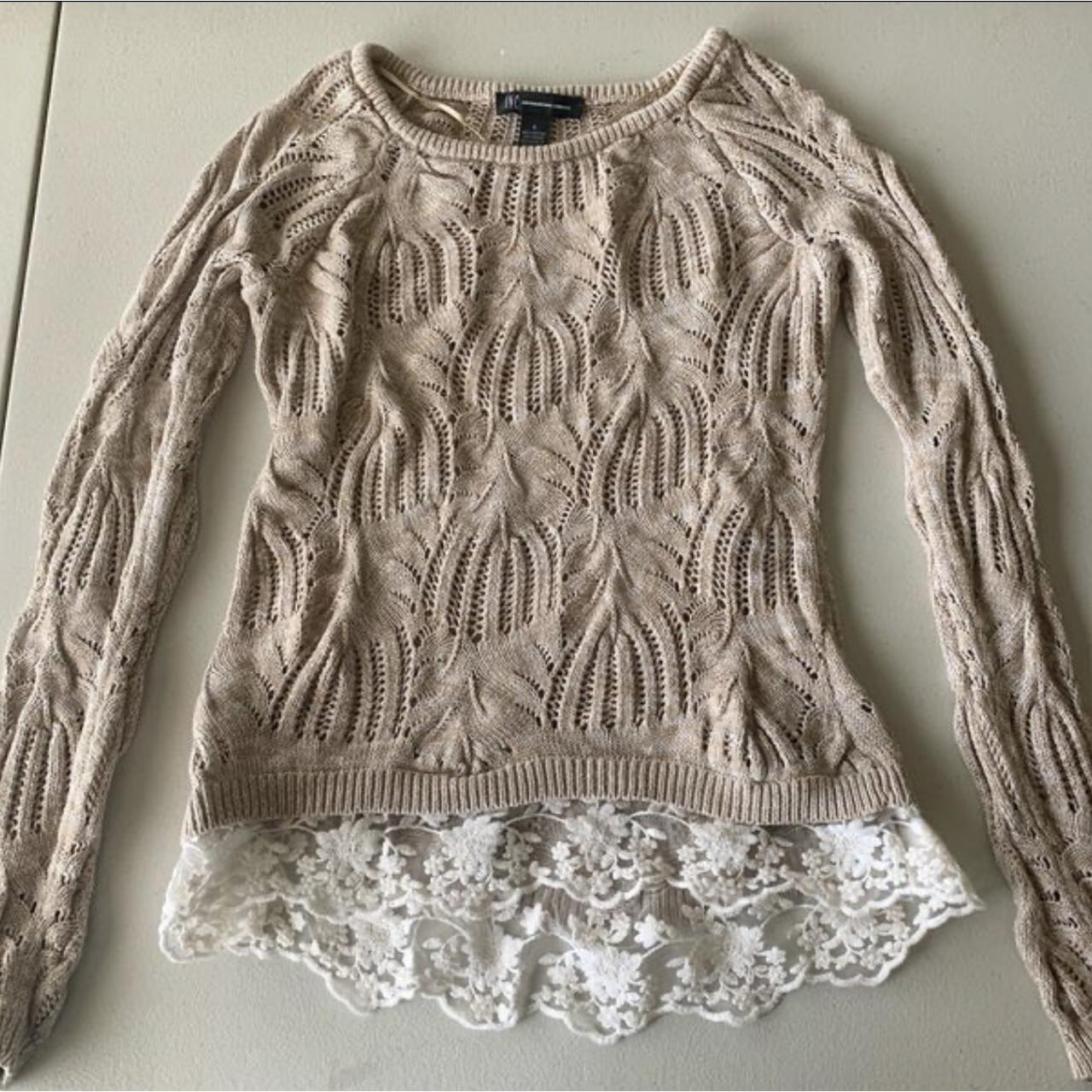 Hardly worn INC sweater with lace detailing at hem... - Depop