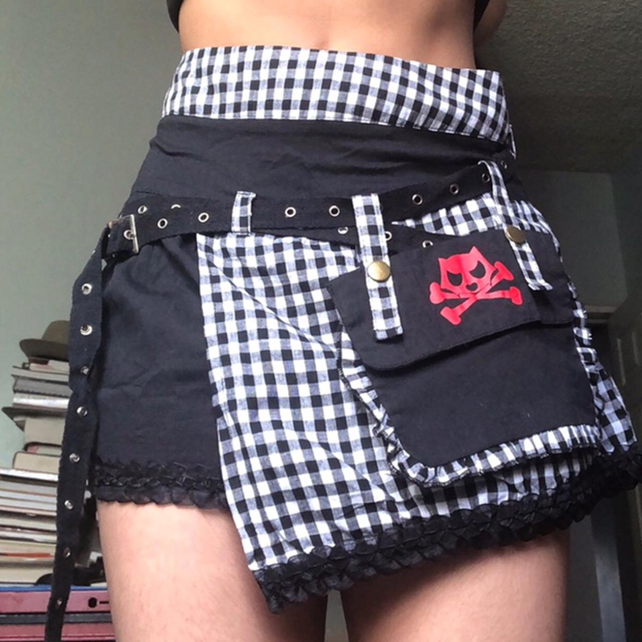 Death Kitty short punk gingham check skirt bondage... - Depop