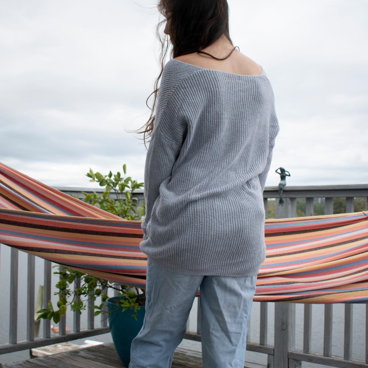 Flowy oversized boatneck Grey sweater oversized but... - Depop