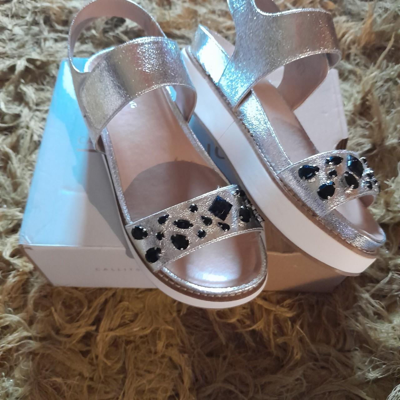Ladies Size 6 Metallic Silver & Gem Sandals shoes... - Depop