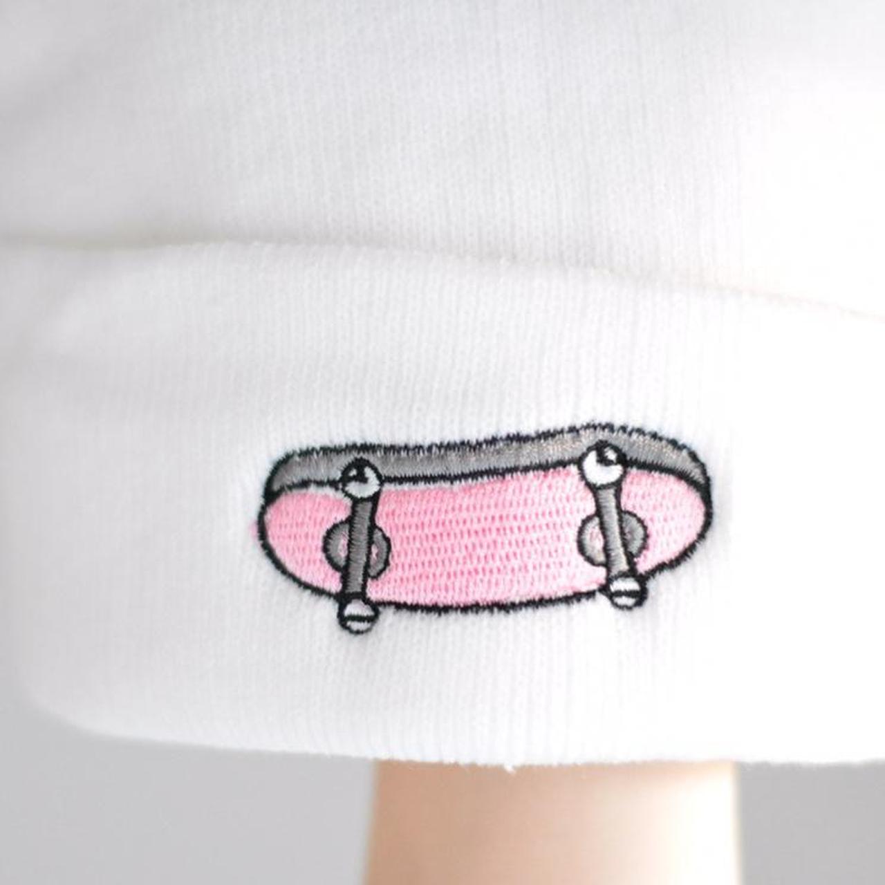 Super cool white and pink skateboard beanie style... - Depop