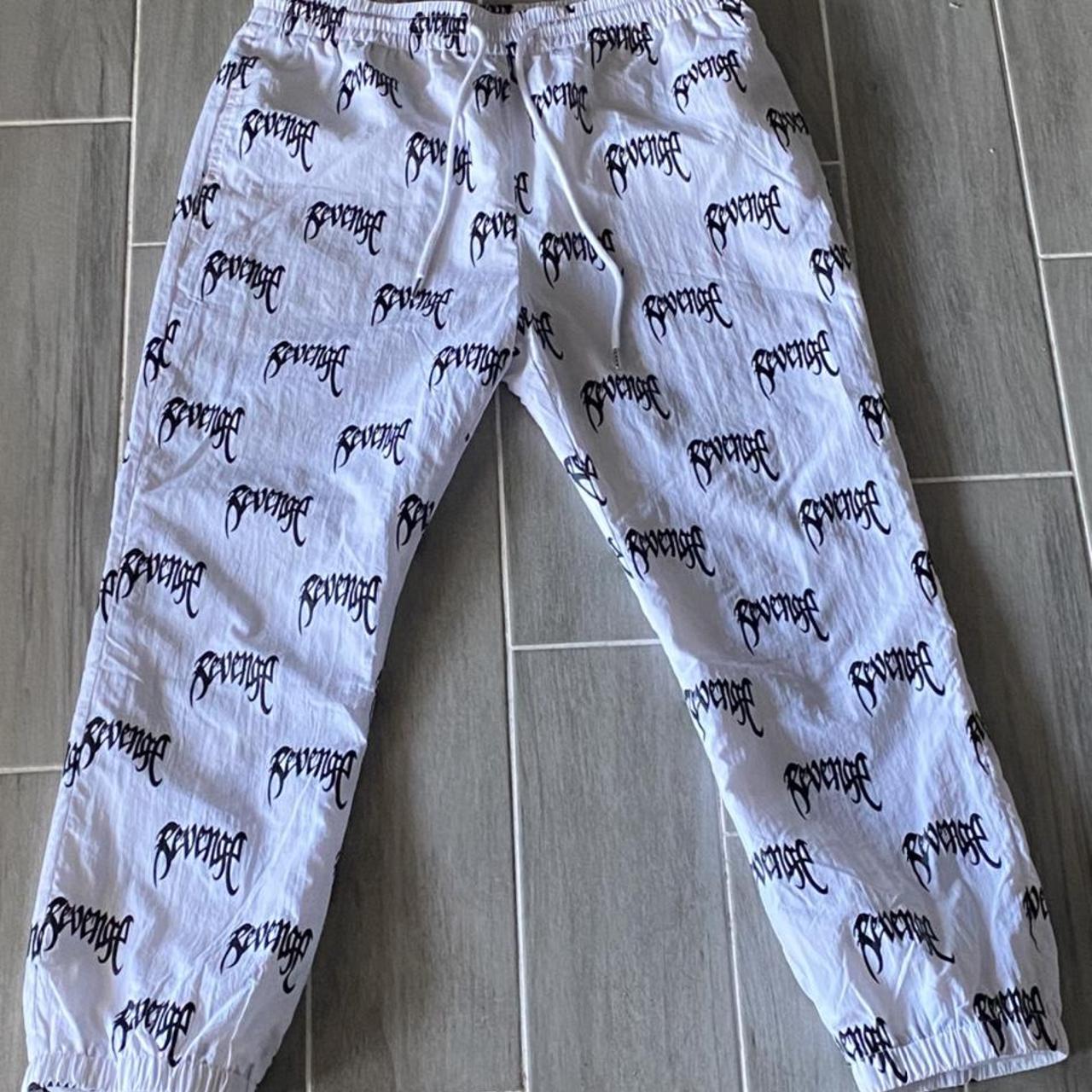 REVENGE TRACK PANTS ALL OVER LOGO SIZE XL LIKE NEW... - Depop