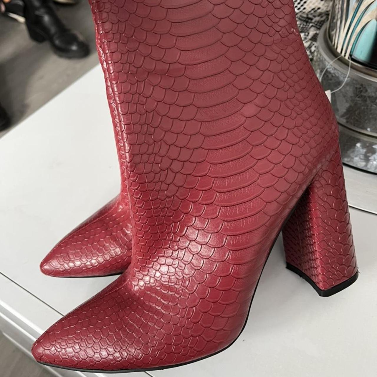 Prettily little thing maroon lady mid heeled boots,... - Depop