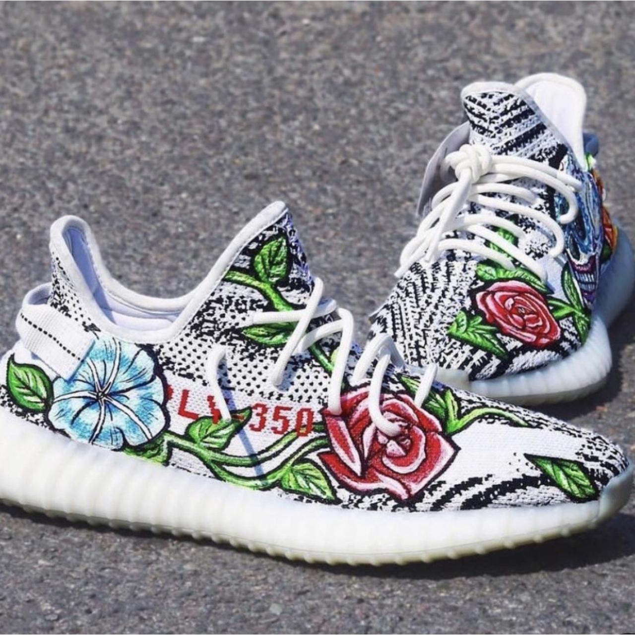 Custom rose print on Yeezy 350 v2 zebra or other... - Depop