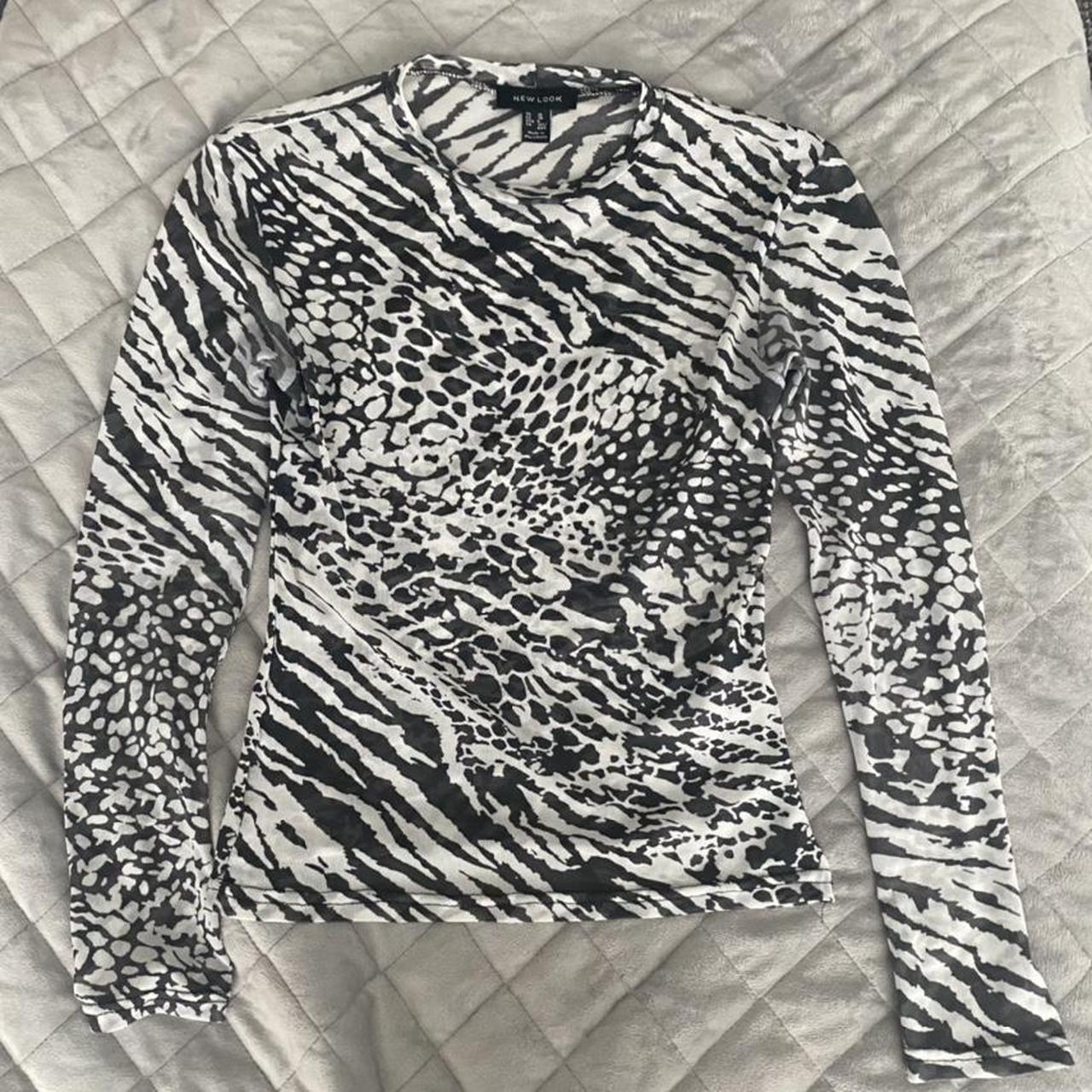 Zebra print mesh top Size 10 Worn a few... - Depop
