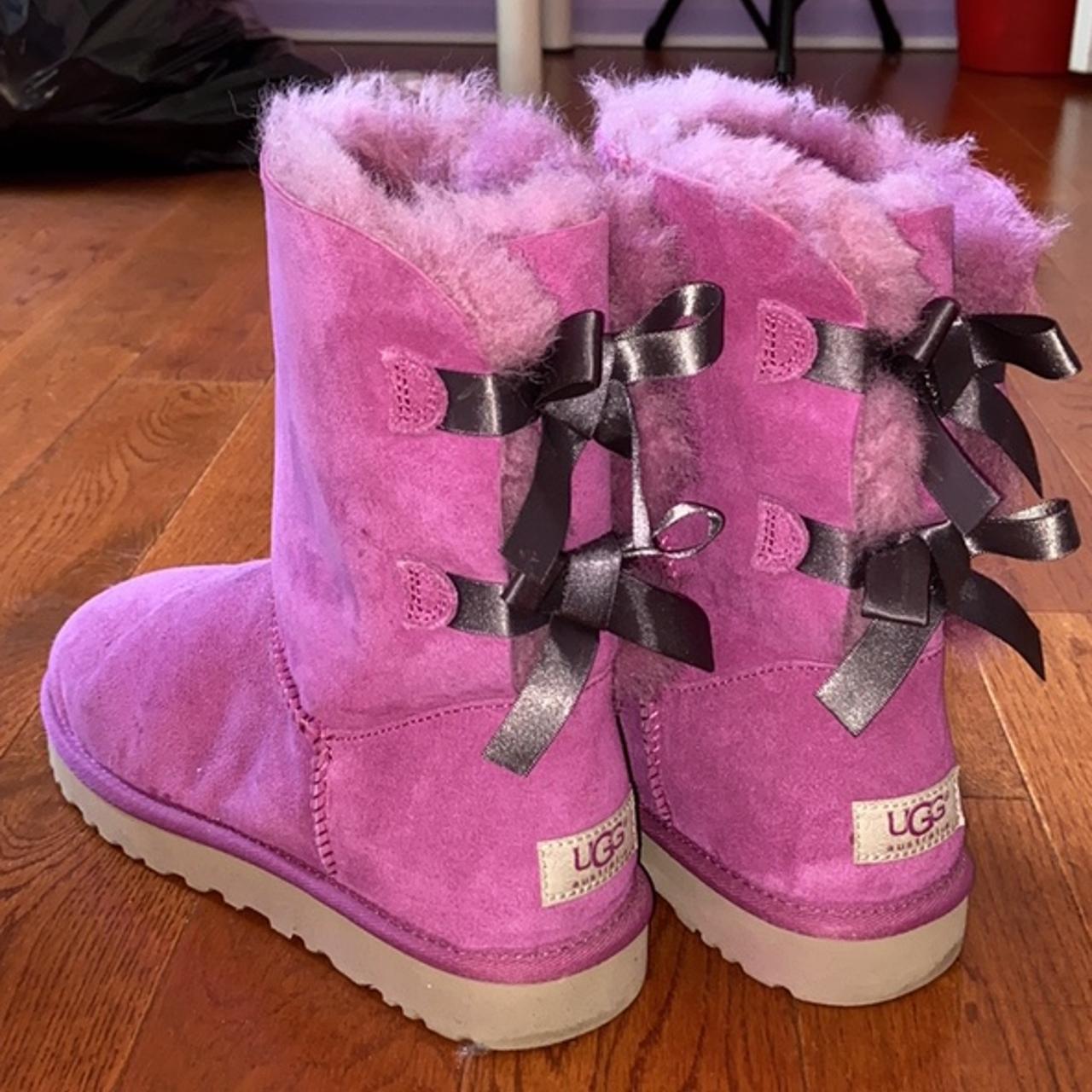 pink black bow back uggs. got these as a gift, never... - Depop