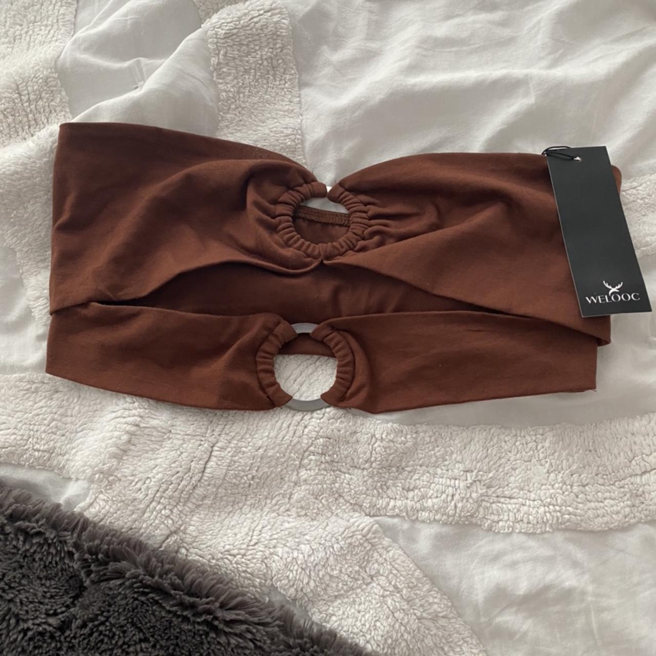 brown ring cut out tube top -size large (runs a bit... | Depop