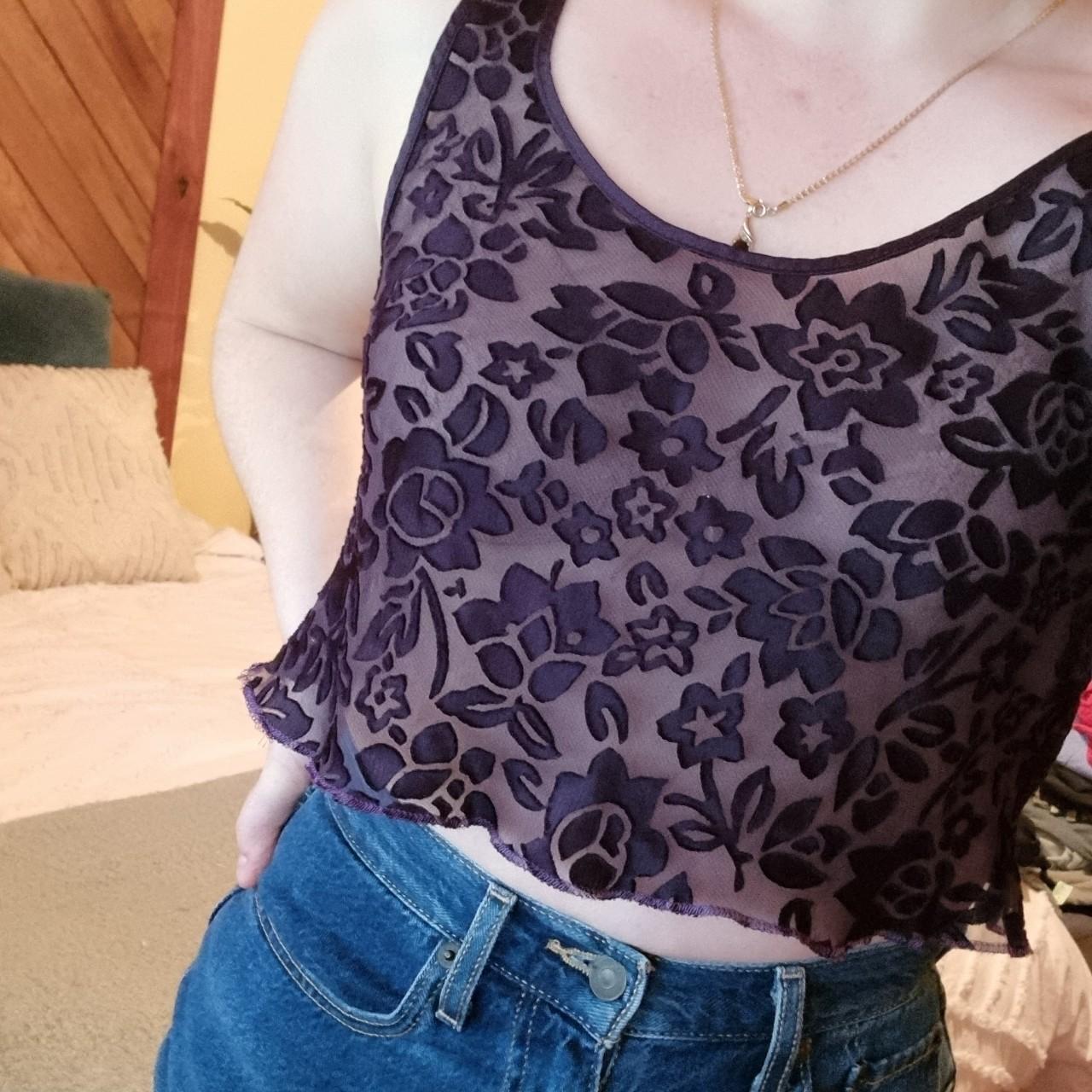 Amazing 90s Dark purple sheer cropped top with... - Depop