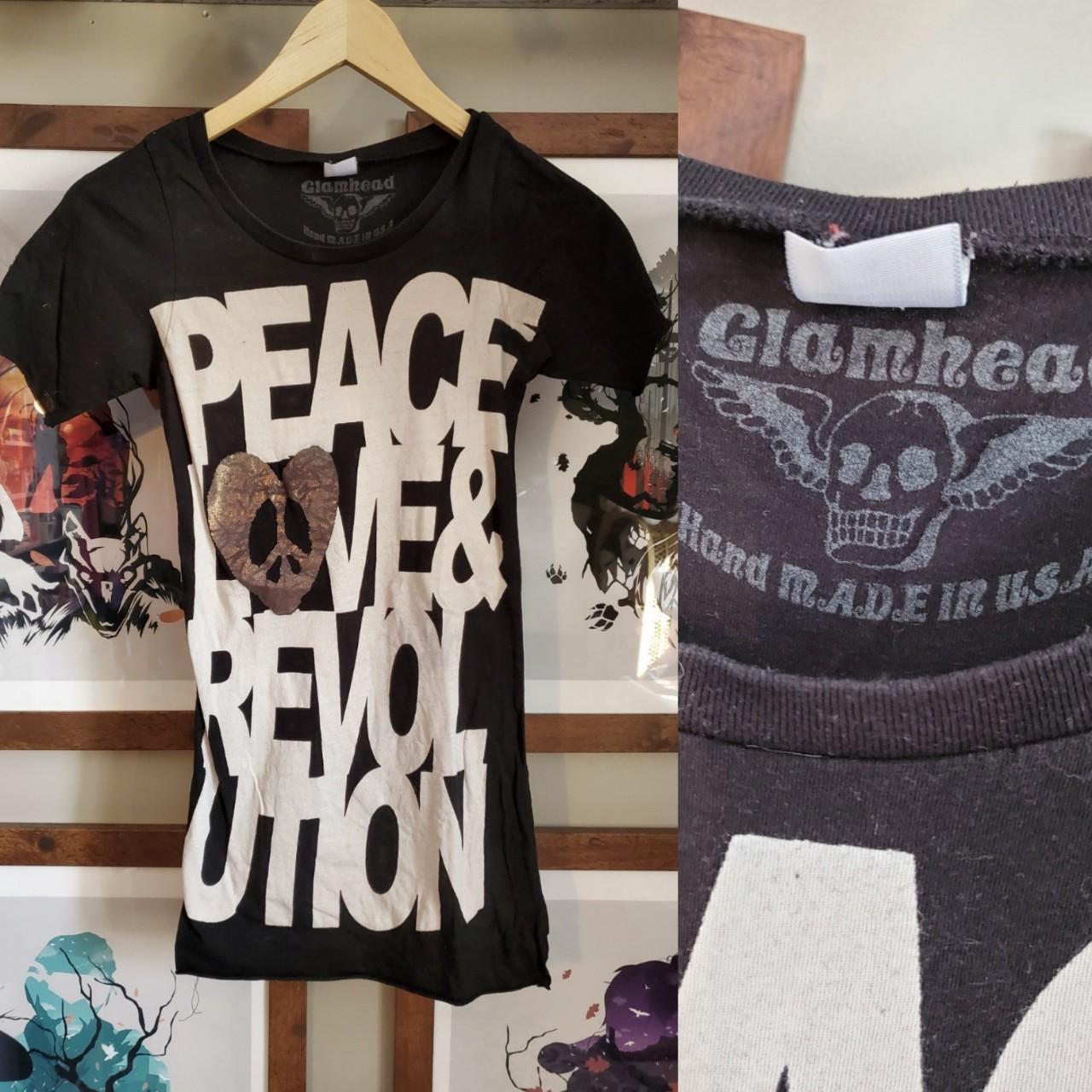 ⛓️ y2k 'Peace, Love, Revolution' emo statement tee... - Depop