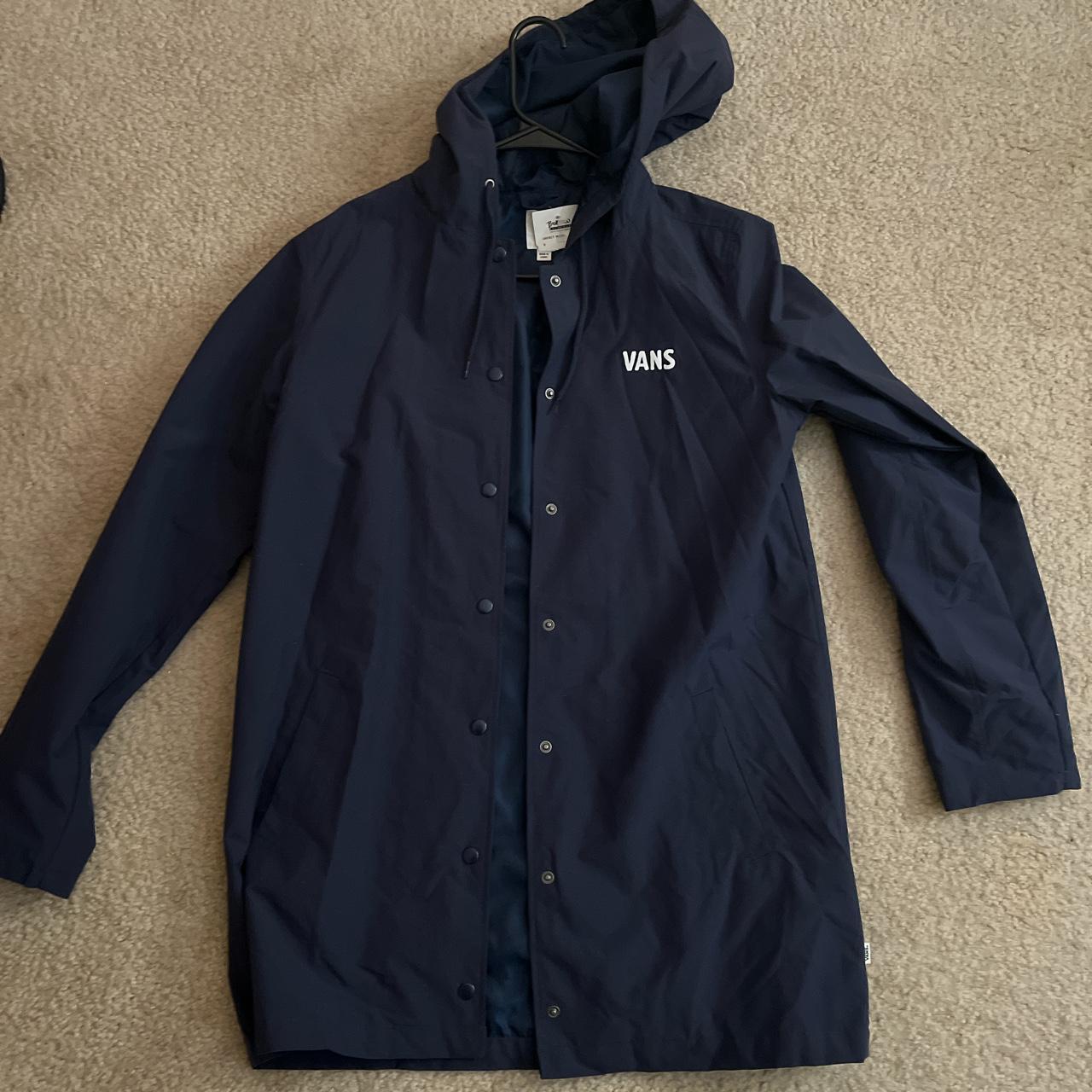Vans Navy Blue Light Raincoat with Hood Never worn,... - Depop