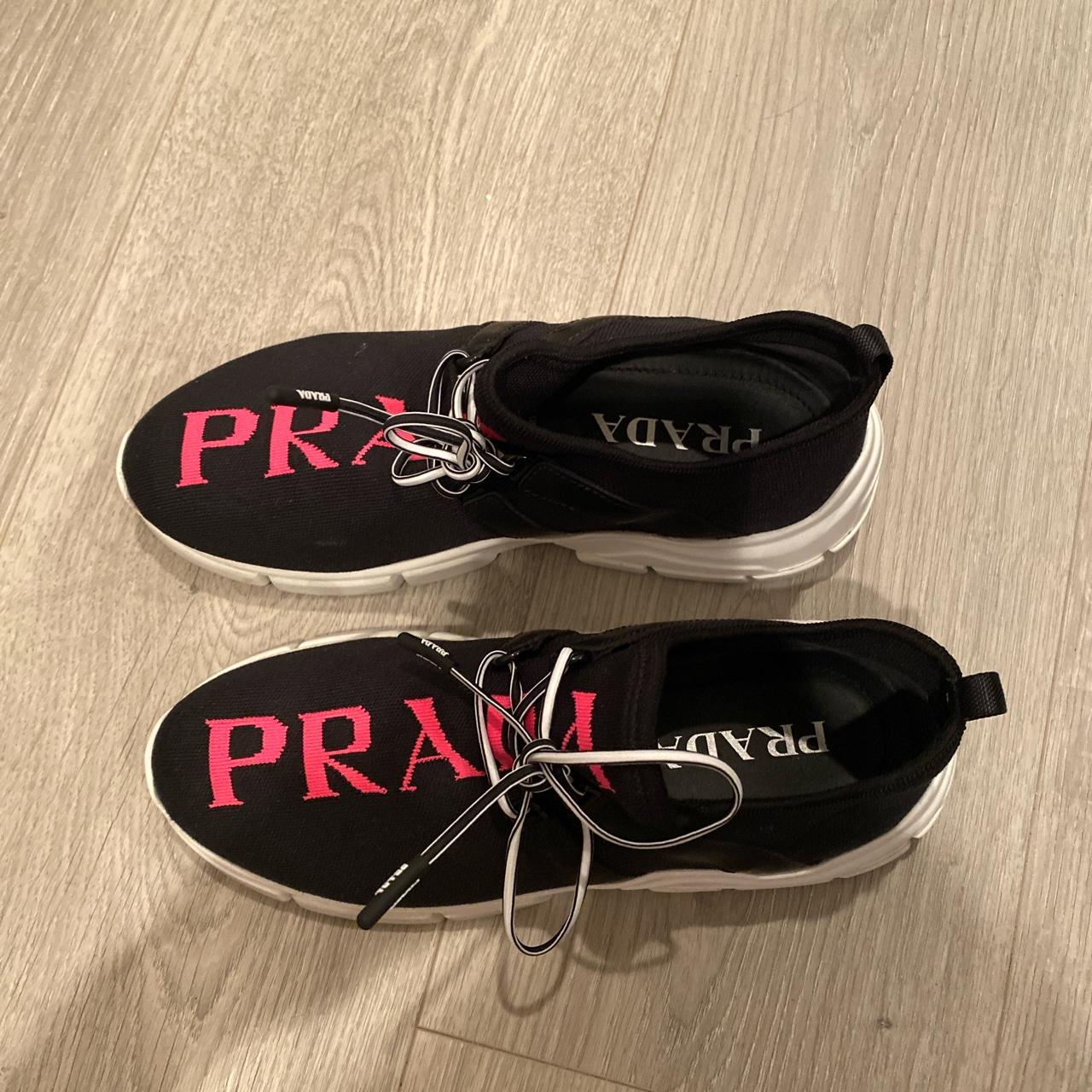 Prada logo knit sneakers only worn once great... | Depop