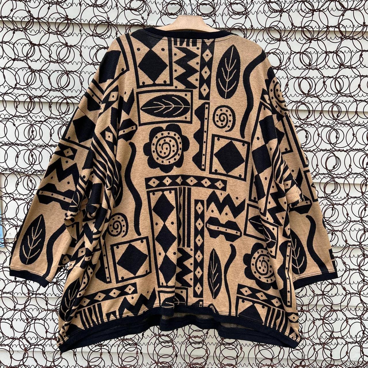 Vintage Top Notch black tan geometric Egyptian print... - Depop