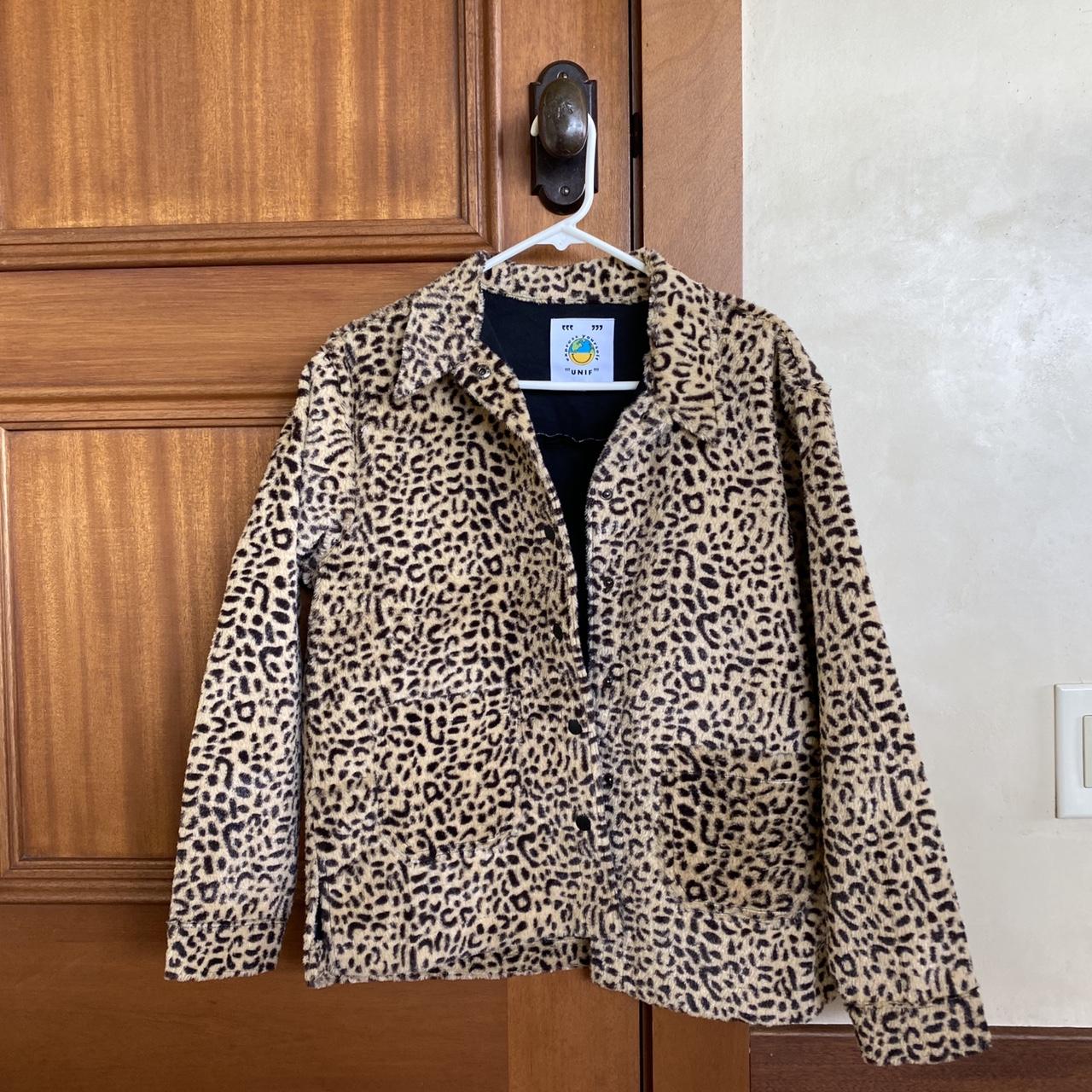 Unif faux-leopard cost with matte black buttons.... - Depop