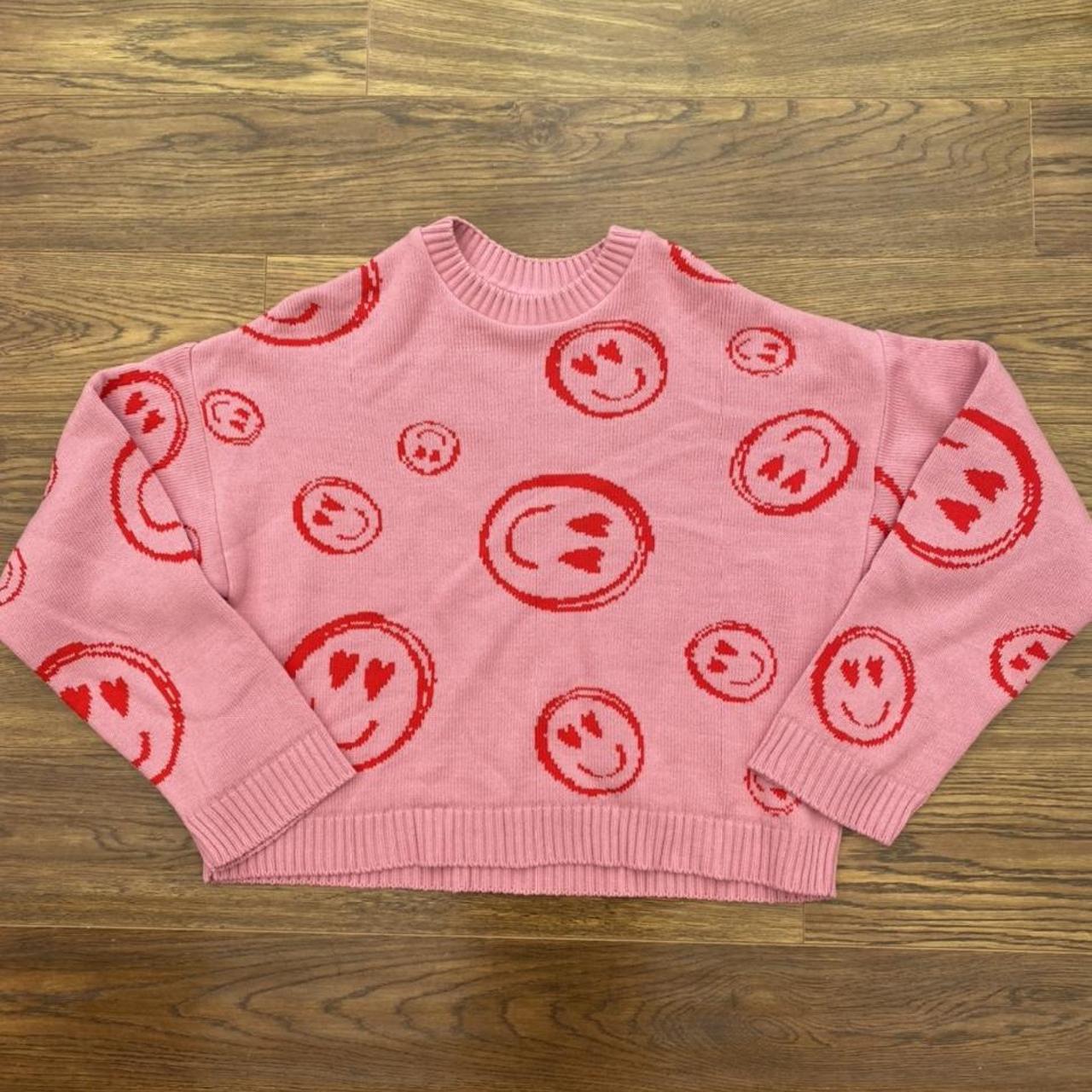 Asos design womens pink smiley face jumper. Womens... - Depop