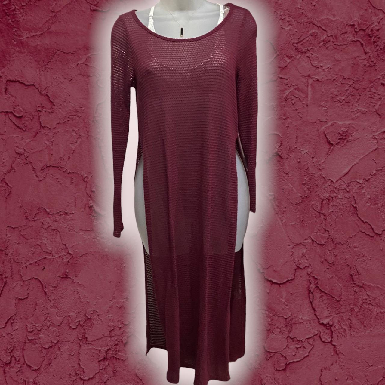 🥢 Burgundy mesh split top 🥢 Long Mesh opaque long... - Depop