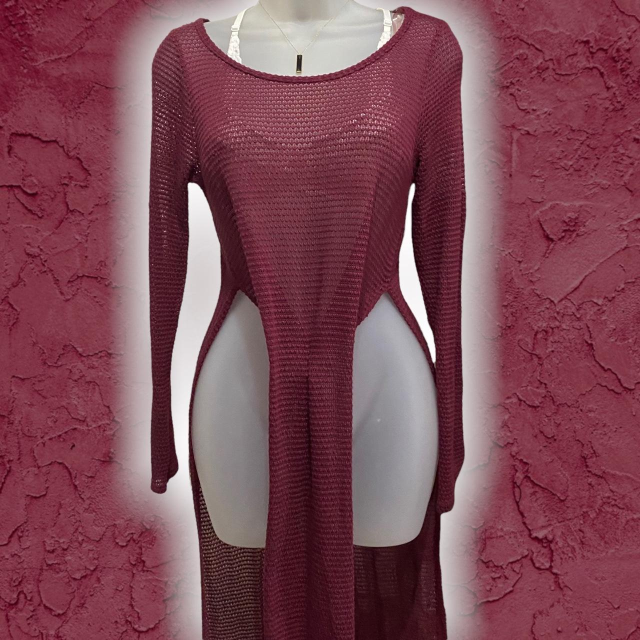 🥢 Burgundy mesh split top 🥢 Long Mesh opaque long... - Depop