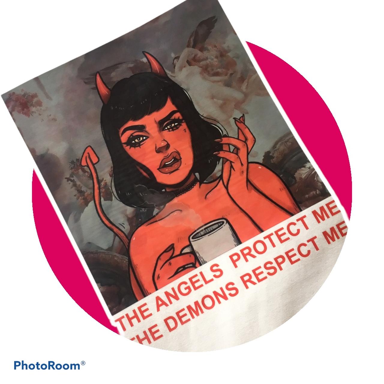 ANGELS PROTECT ME, DEMONS RESPECT ME LARGE WHITE... - Depop