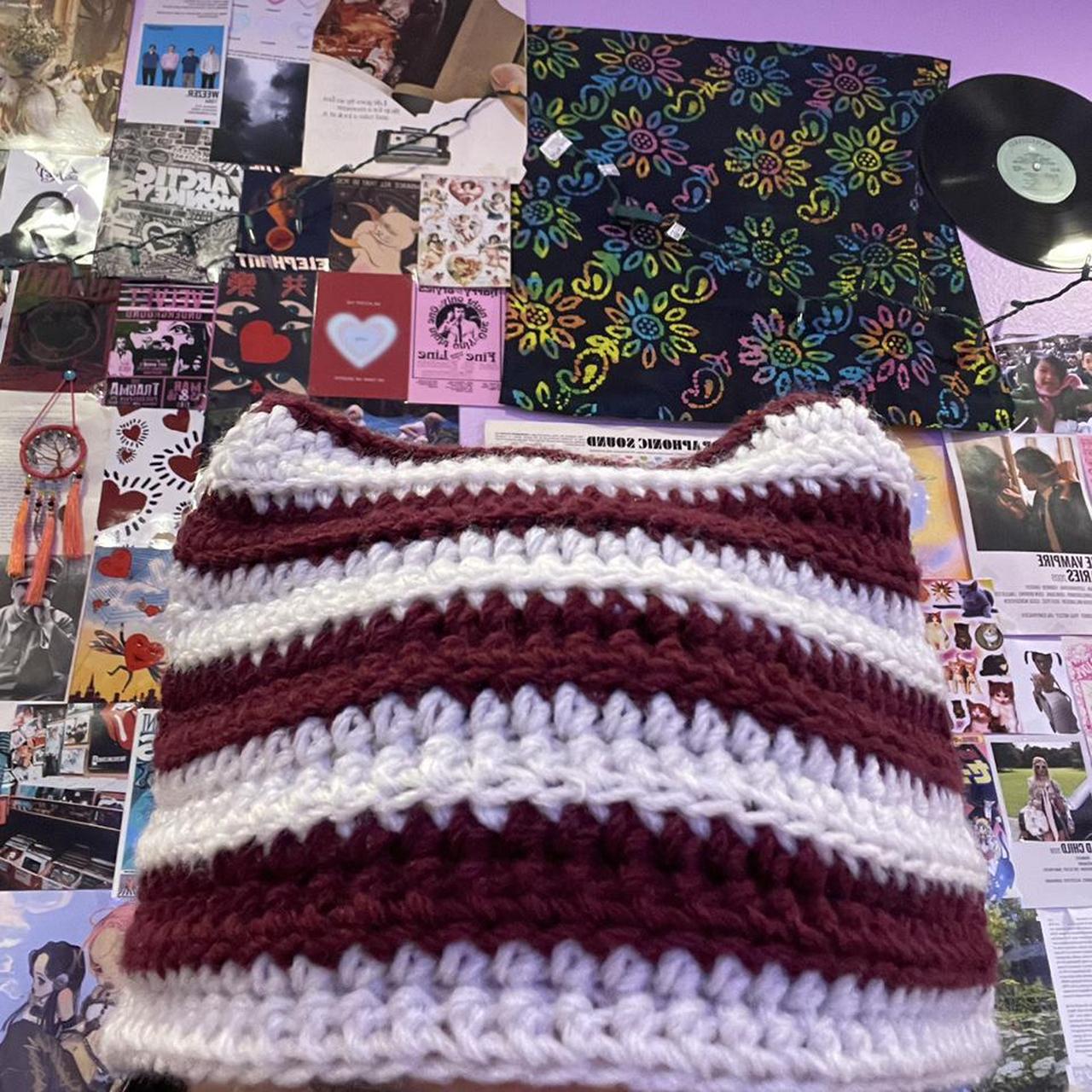 cute red and white cat beanie ⦮⑅⦯ handmade by me :)... - Depop