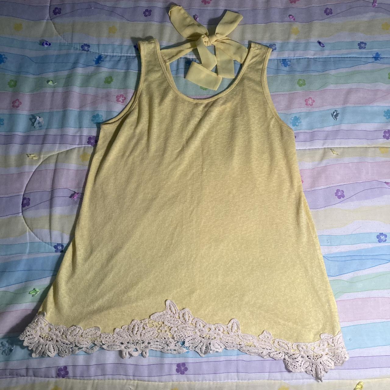 Custard pastel yellow tank top with yellow ribbon... - Depop