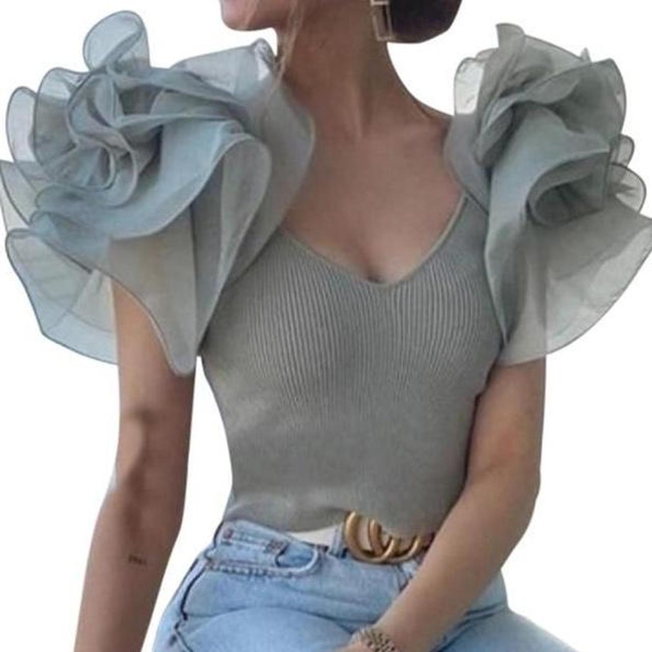 Sage green puff sleeve top Organza puff sleeve... - Depop