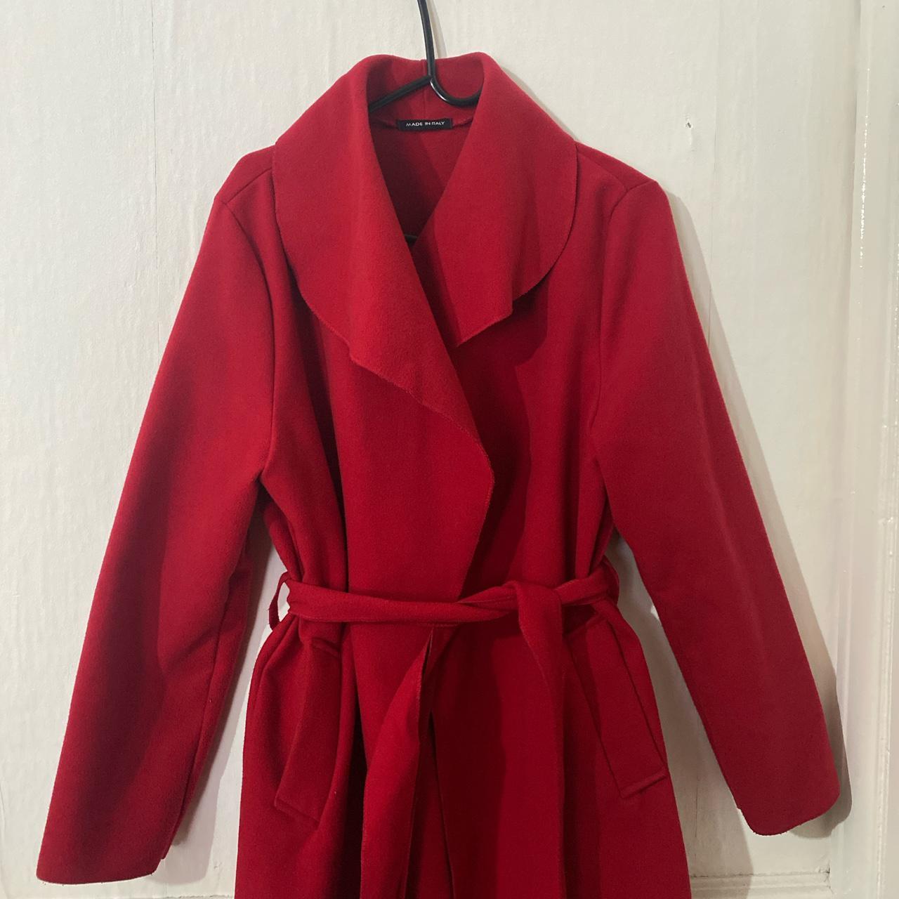 Red wrap coat Oversized collar Fabric with wool.... - Depop