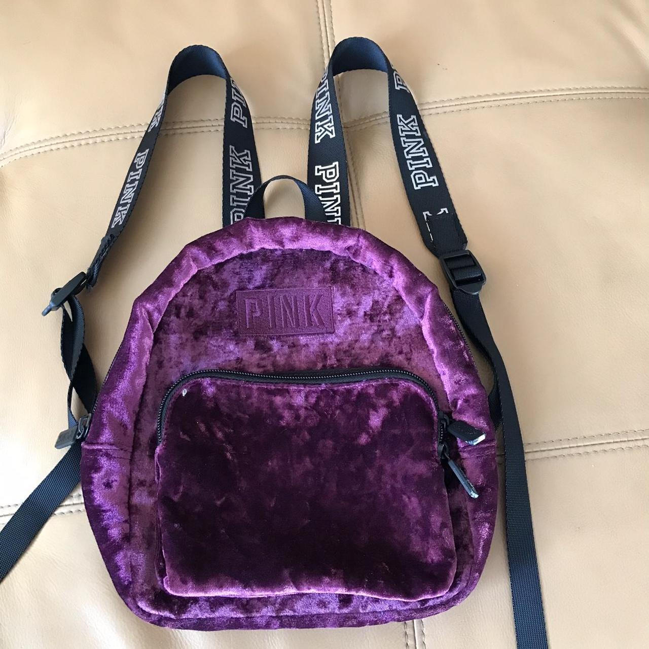 Victoria’s Secret plum/purple velvet backpack... - Depop