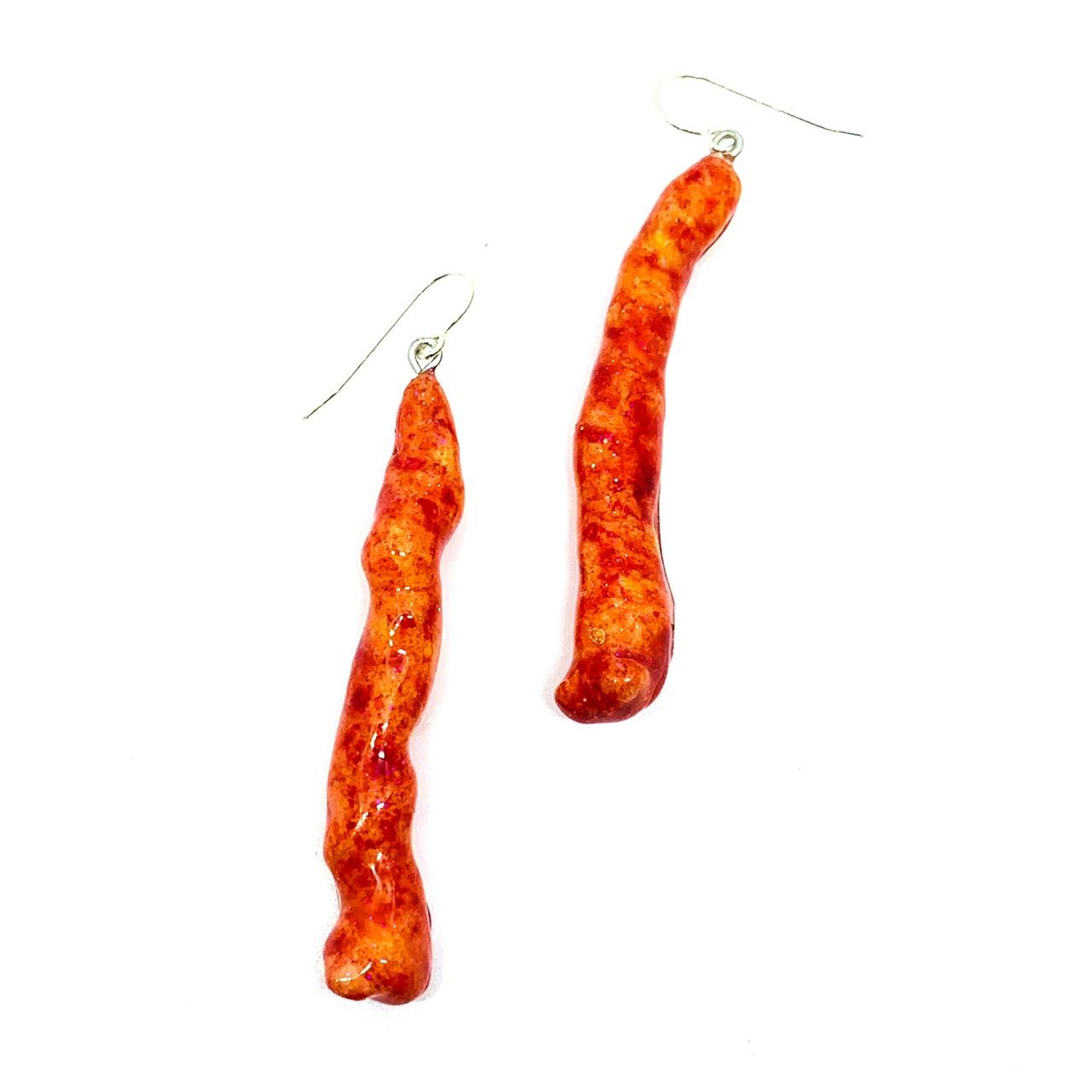 Hot Cheeto Earrings made from real snacks encased in... - Depop