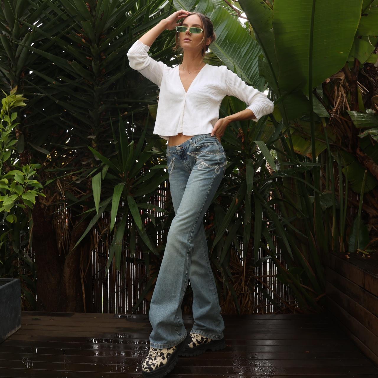 VINTAGE Y2K BLINGIN’ LOW RISE FLARE DENIM PANTS... - Depop