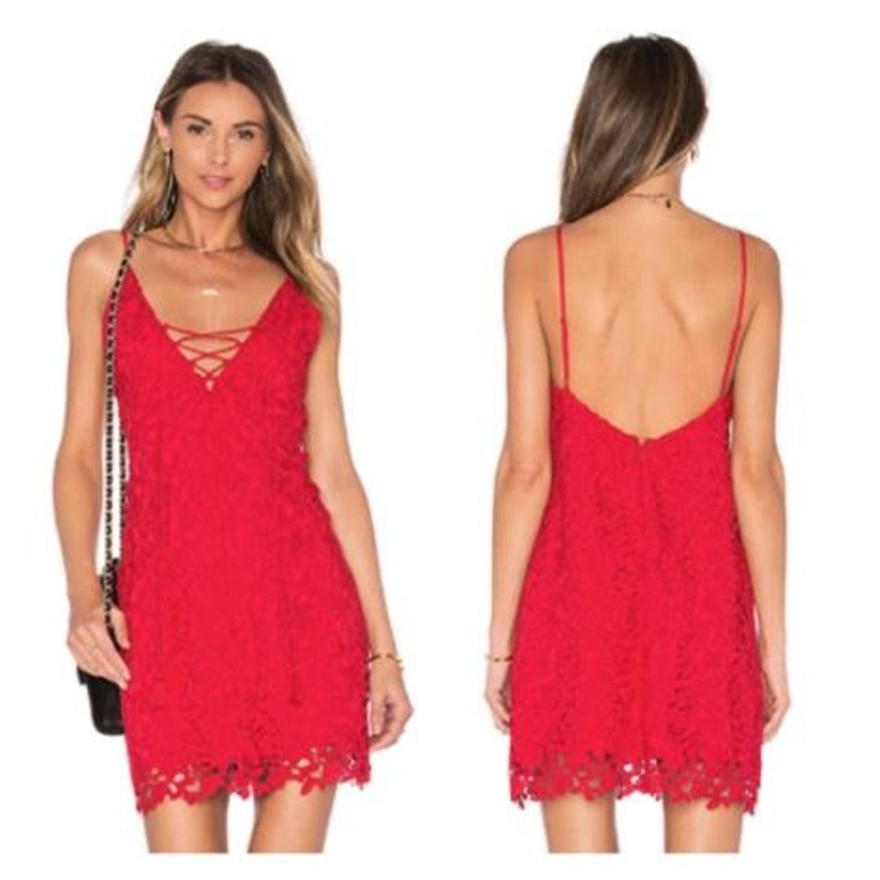 TJD red lace mini dress. Super cute, vibrant, red... - Depop