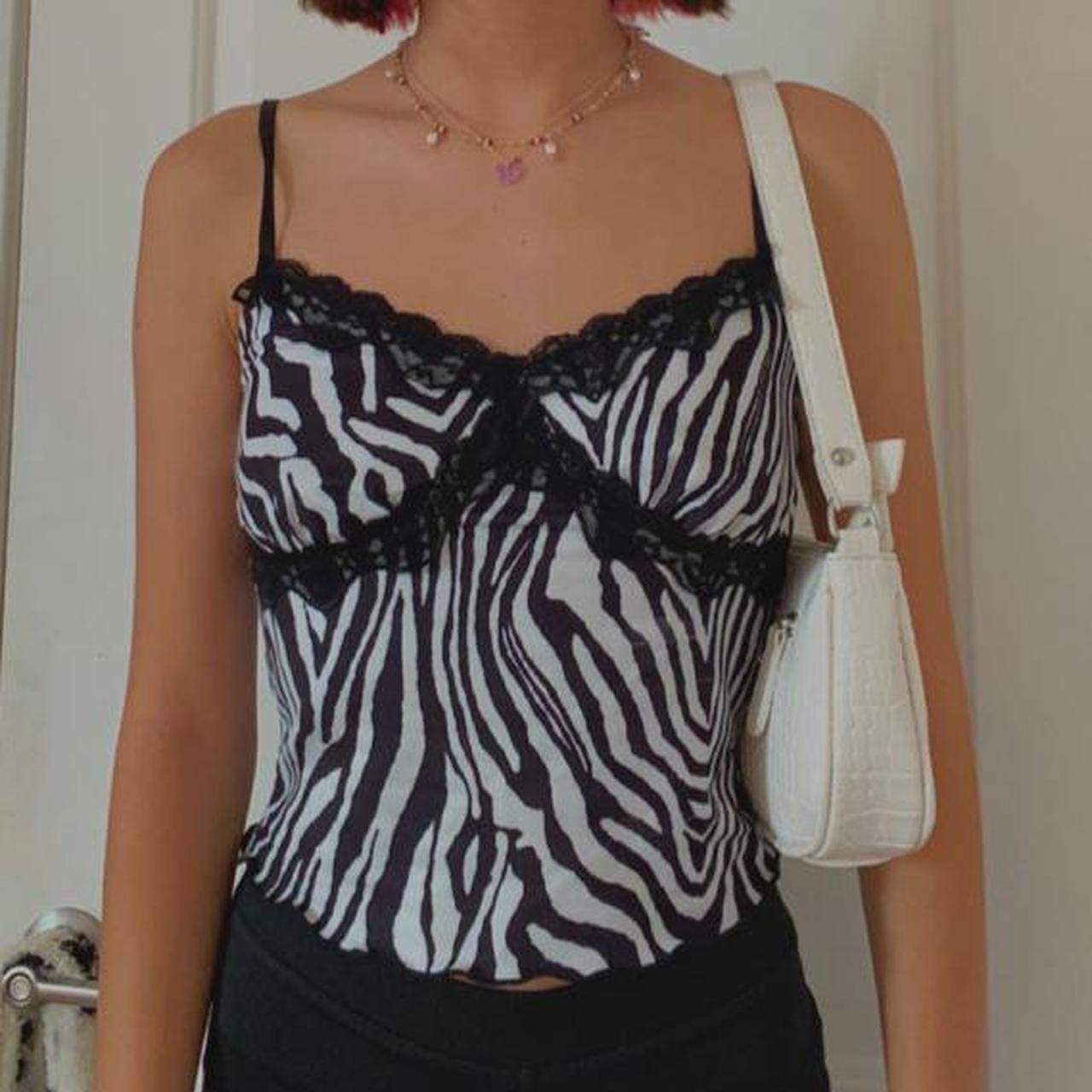 zebra print lace tank top so cute and... - Depop