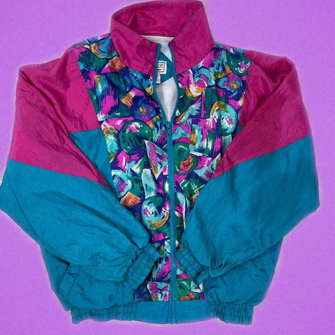 Amazing bright pink and turquoise blue 1980s vintage... - Depop