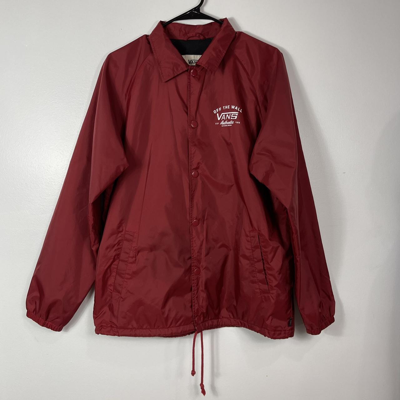 Dark red button up windbreaker jacket with a warm... - Depop
