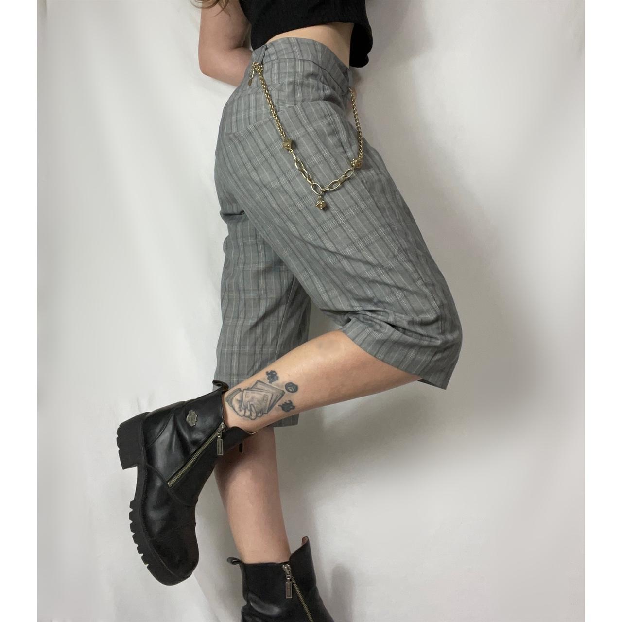 Grey 1990s vintage capri pants with retro plaid... - Depop