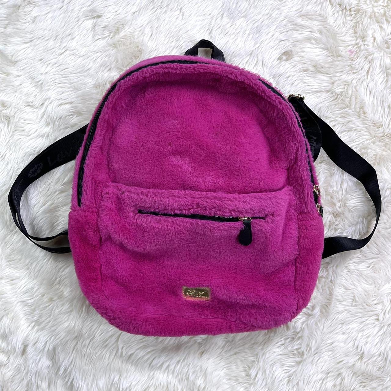 Hot pink fuzzy backpack with cute fold out cat hood... - Depop