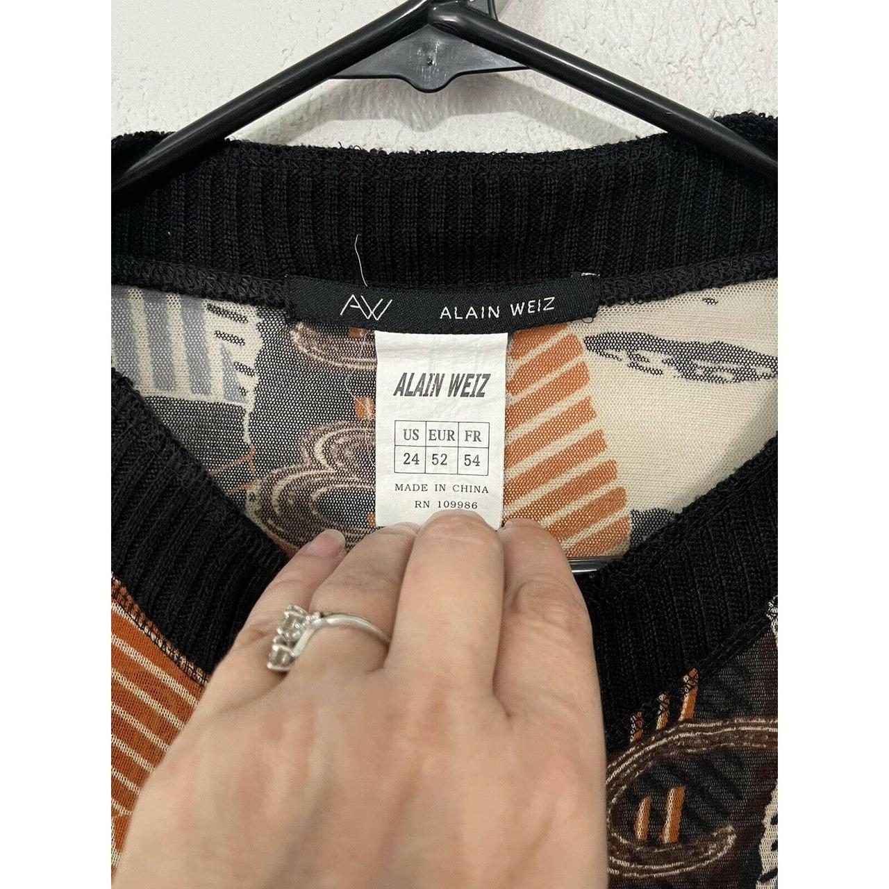 Alain Weiz Black Sheer Zip Front Graphic Knit Sleeve... - Depop