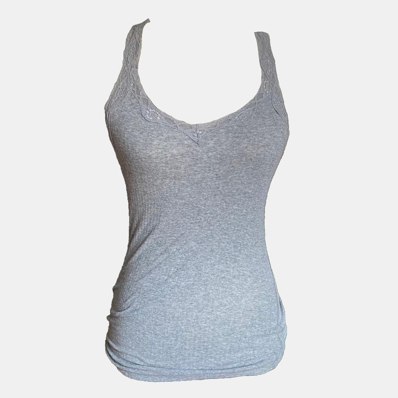 Grey cami with floral lace trimming. Simple, cute,... - Depop